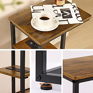 Fixwal Side Table, C Table End Table for Couch, Living Room Side Table with Charging Station, Bedroom Side Table, Living Room Coffee Table, Sofa Table