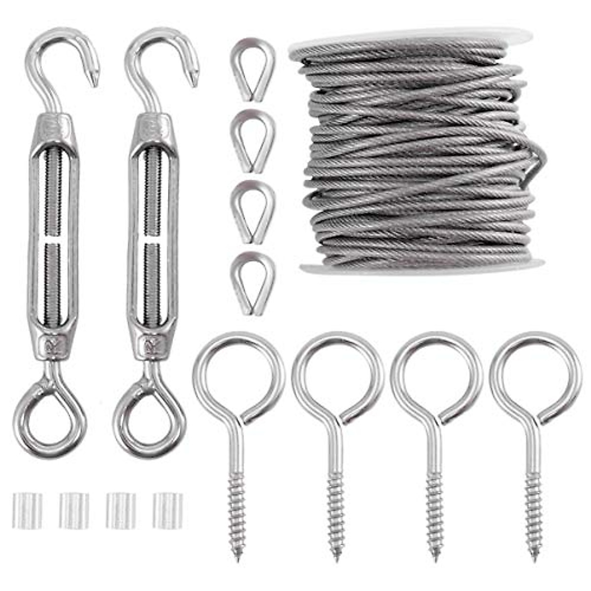 VILLCASE Wire Rope Kit, Stainless Steel Clothesline, 15m Portable Windproof Retractable Clothesline, Heavy Duty Laundry Rope Multipurpose for Home Work Factory Shop (Silver)