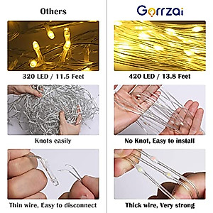 Gorrzai Outdoor Christmas Decorations Star String Lights 420 LED Waterproof String Lights with Christmas Tree Topper, 8 Lighting Modes Waterfall Lights for Tree Patio Garden Yard Party (Warm White)