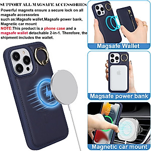 Ｈａｖａｙａ for iPhone 14 pro Case with Card Holder iphone 14 pro phone case magsafe compatible for women leather zipper phone wallet detachable 2-in-1 magnetic for men-Blue