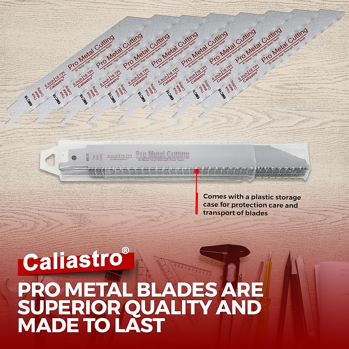6-Inch Thick Metal Cutting Reciprocating Saw Blades (18 TPI) Made of Long Lasting Bi-Metal (HSS Teeth Bonded to HCS Body) - 8 Pack - Caliastro