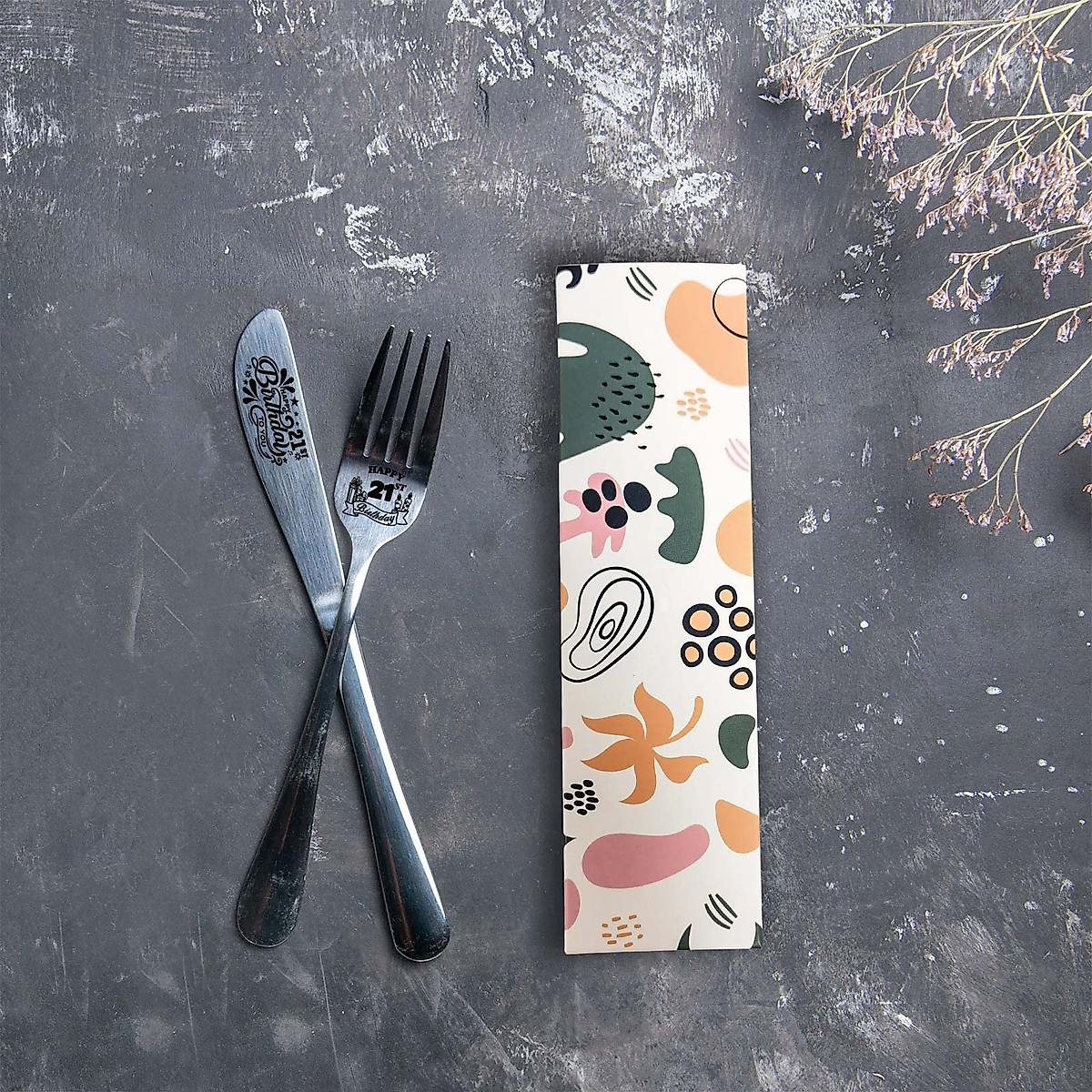 Happy 21st Birthday Dinner Fork&Kinfe Gifts Engraved Fork&Kinfe Personalized Birthday Gifts Idea for Her Him Girlfriend Boyfriend Son Daughter Sister Brother Friends