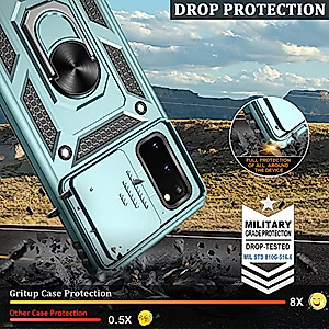 Gritup for Samsung Galaxy S20 5G Case with Slide Camera Cover, Build in 360° Rotating Ring Kickstand [Military Grade] Protective Case for Galaxy S20, Dark Green