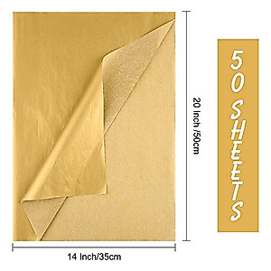 MIAHART 50 Sheets Metallic Gold Tissue 20X14 Inch Gift Wrap Paper Bulk Gift Wrapping Accessory Wrap for Wedding Birthday Party Favor Decor DIY Fringes Shredded Fill Confetti (Gold)