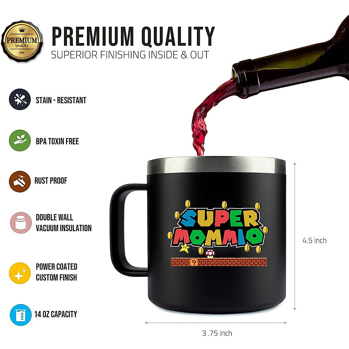 YACO STORE 14oz Mug- Super Mommio | Gifts for Mom for Christmas Mom Birthday Gift - Mom Gifts from Daughter Son - Birthday Gifts for Mom - Mom To Be Gifts - Best Mom Ever Gifts -New Mom Gifts