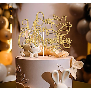 On Your Confirmation Cake Topper, First Holy Communion, My Baptism Day, Bridal Shower/Wedding/Baptism/Christening Baby Shower Party Decorations, Gold Glitter