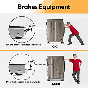 4PCS Extendable Furniture Appliances Rollers, Mover Tools with 24 Roller & Brake Equipment for Heavy Washing Dryer Machine Refrigerator Strong Base Stand Mobile Wheels Grey