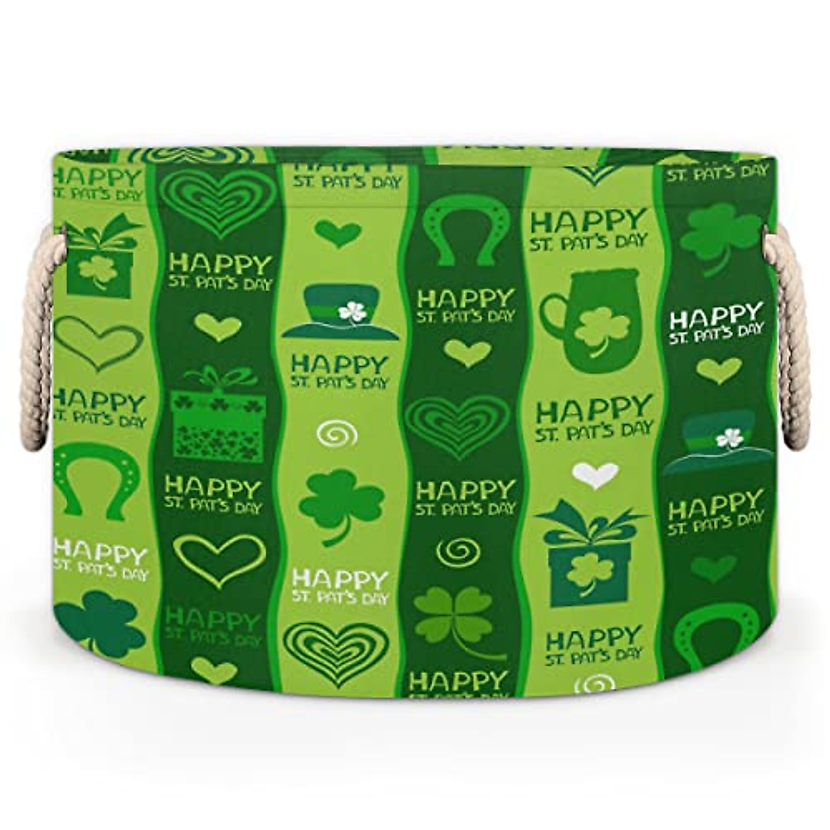 St. Patrick Beer Clover Leaf Horseshoes Large Round Baskets for Storage Laundry Baskets with Handles Blanket Storage Basket for Bathroom Shelves Bins for Organizing Nursery Hamper Girl Boy