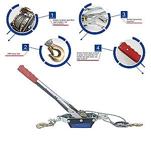 NICCOO 2 Ton Heavy Duty 2 Hook Steel Cable Dual Gear Power Ratchet Come Along Puller Tool | Power Puller | Come Along Winch | Chain Puller | 2 Ton Power Puller, Red