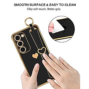 BENTOBEN Galaxy S23 Case, Phone Case Samsung S23 6.1", Slim Thin Shockproof Kickstand Holder Protective Soft TPU Bumper Drop Protection Cute Heart Girls Women Boys Men Samsung S23 Cover, Black/Gold