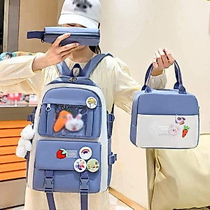 TOAOSET Kawaii Backpack Set Kawaii Pendant Pin and Accessories, 3pcs Set Teens Youth Girl Cartoon Aesthetic Cute Backpack (Cartoon backpack,one size)