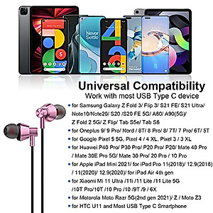 USB C Headphones, USB Type C Earbuds Stereo Bass Wired Earphones with Mic for iPad 10 Mini Pro Air 2022 Samsung S23 S22 Ultra Galaxy Z Fold 4 Flip 3 S20 S21 Google Pixel 7 Pro 6 OnePlus 11 10T 9 Pro 8