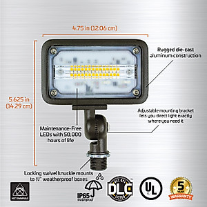 Newhouse Lighting WW15BRZ 16-Watt Outdoor Die-Cast Aluminum LED Wall Wash Flood, Weatherproof Landscape Lighting 1500 Lumens, 3000K Warm White, 120V, 1/2" Knuckle Mount, Bronze