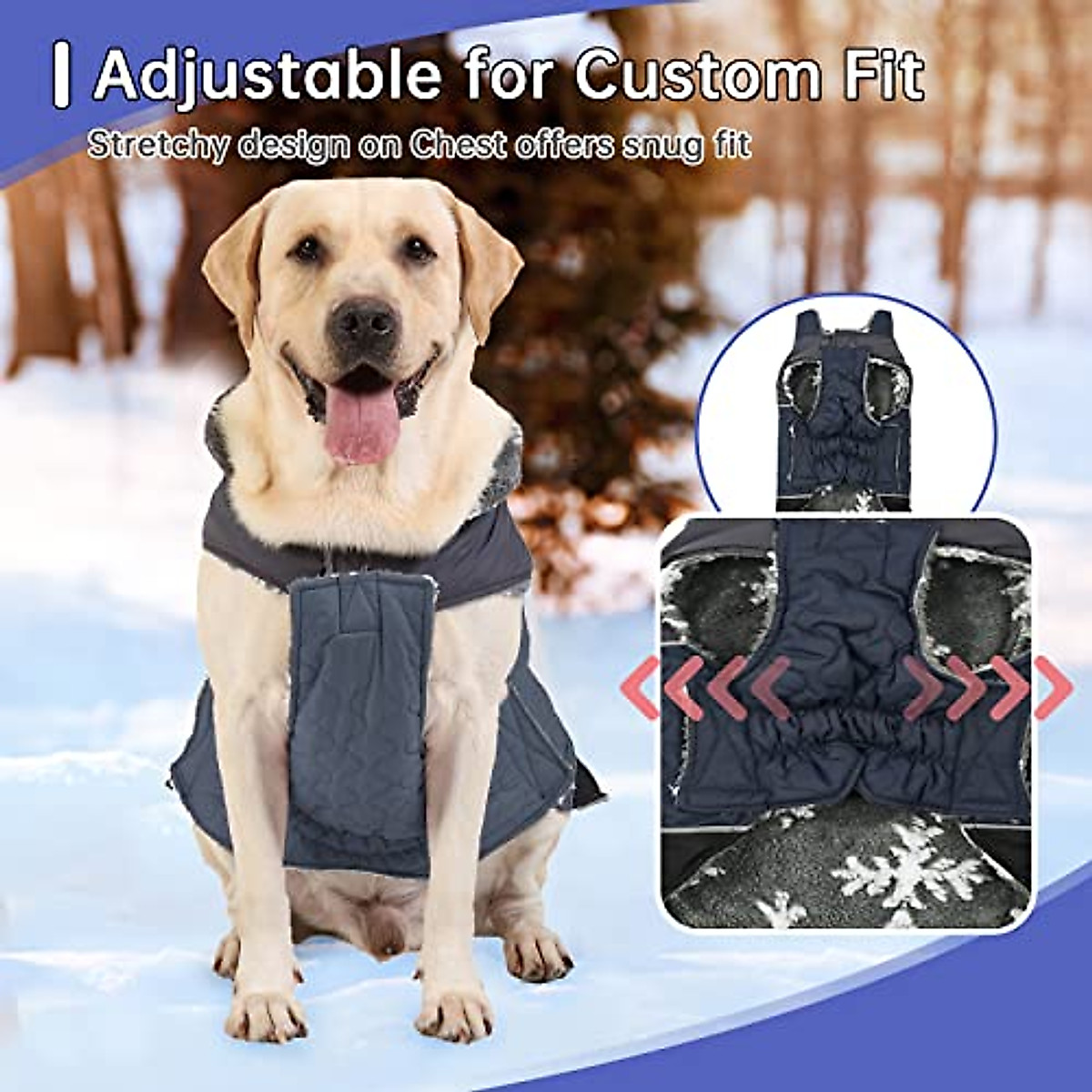 Warm Winter Jacket for Dogs,Reversible Furry Coat with Leash Hole,Puppy Cat Waterproof Reflective Vest Cloth for Cold Weather,Navyblue,XS
