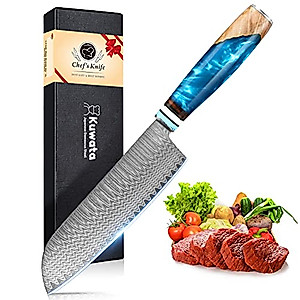 Kuwata Santoku Knife, Professional Japanese VG-10High Carbon Stainless Steel Damascus Kitchen Santoku Chefs Knife, Ergonomic Wood Knife Handle, Super Sharp Chef's Knives with Gift Box