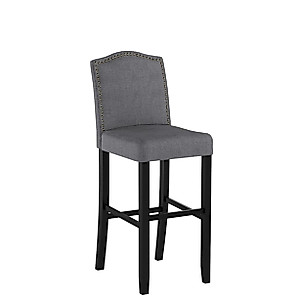 LSSBOUGHT Bar Stools Set of 2, 29 Inch Upholstered Fabric Barstool with Back Solid Wood Legs Nail Head, Bar Chairs for Home Kitchen Island Dinning Room, Grey