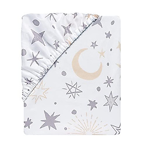 Lambs & Ivy Goodnight Moon 100% Cotton White Fitted Crib Sheet - Moon/Stars