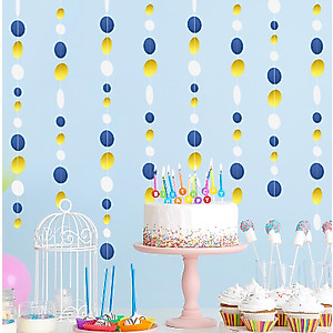 MIAHART 52 Feet Circle Dots Garland Lavender Paper Garland for Birthday Bridal Wedding Baby Shower Christmas Valentine Day Lilac Theme Party Decorations (Blue Gold)