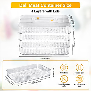 Deli Meat Container for Fridge, 4 Layer Meat and Cheese Container for Fridge Bacon Keeper for Refrigerator Organizers and Storage Airtight Food Storage Boxes with Lids Stackable Cold Cut Container