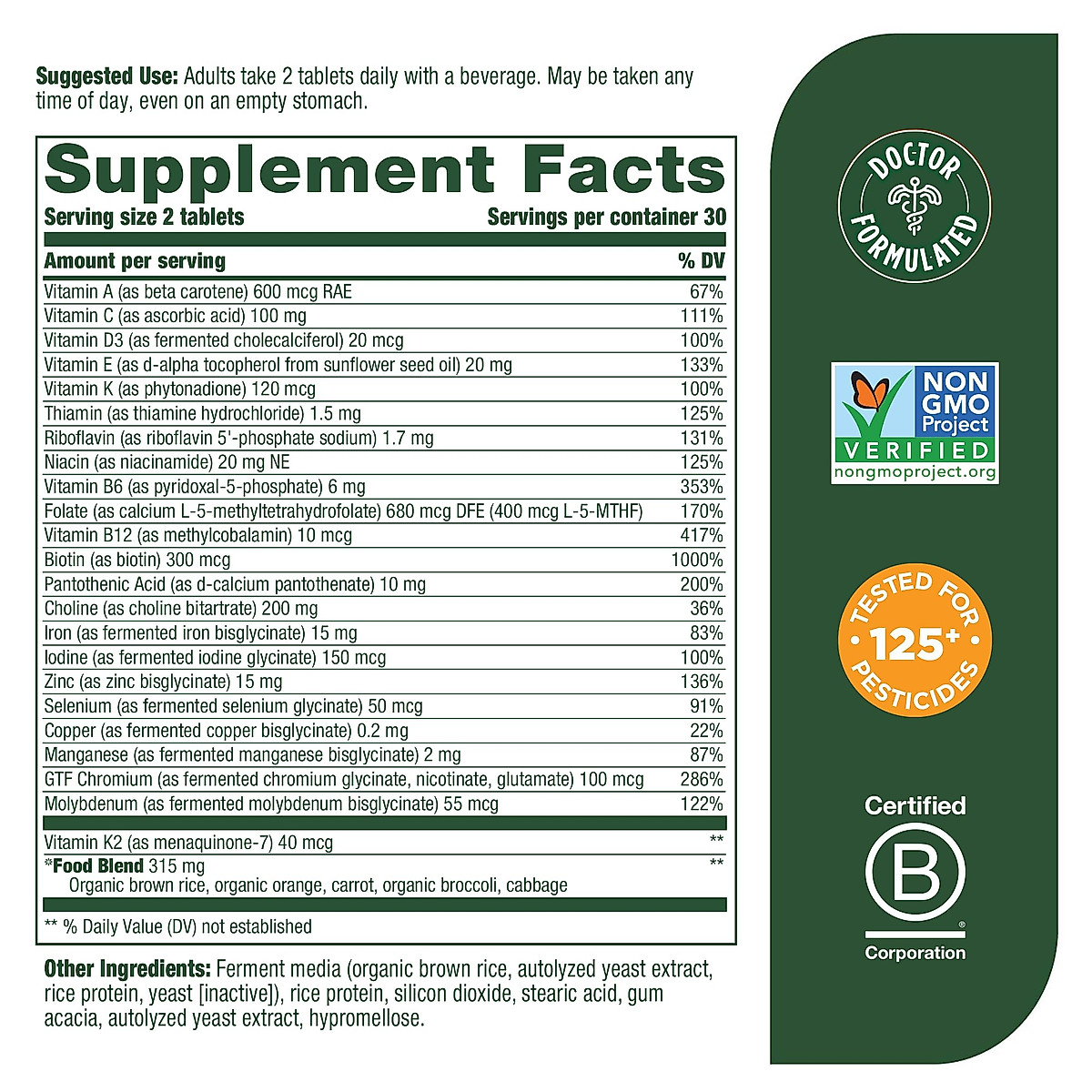 MegaFood Women's Advanced Multivitamin for Women - Doctor-Formulated With Iron, Choline, Vitamin D, Vitamin C & Zinc - Brain Health - Immune Support - Non-GMO - Vegetarian - 60 Tabs (30 Servings)