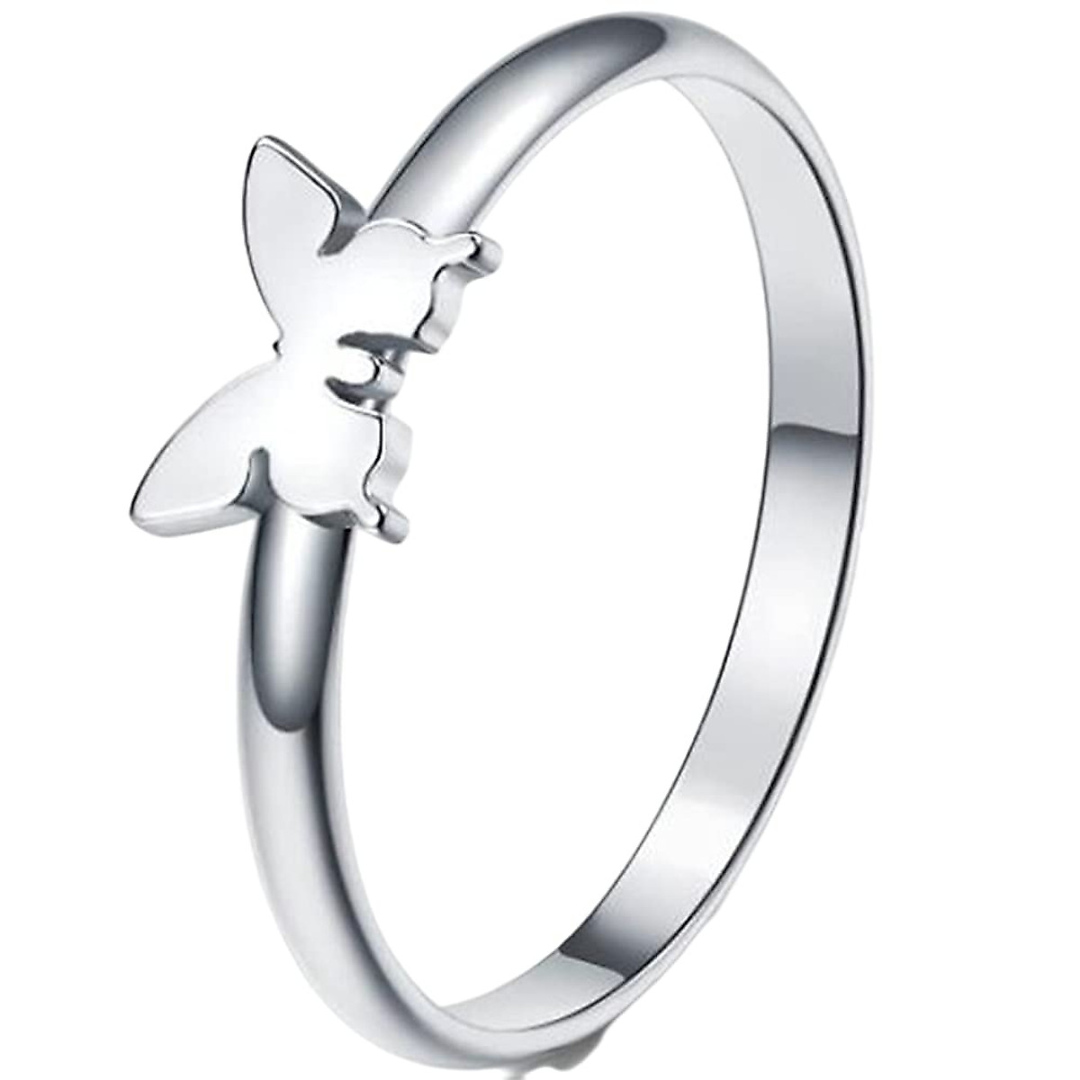 Jude Jewelers Stainless Steel Cute Butterfly Style Wedding Engagement Promise Statement Anniversary Ring (Silver, 6)