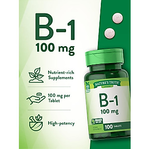 Nature's Truth Vitamin B1 100mg (Thiamine) | 100 Count | Vegetarian, Non-GMO & Gluten Free Supplement