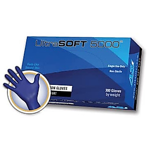 UltraSOFT 5000 Nitrile Gloves, Non- Sterile Gloves Disposable latex Free Medium, Powder Free, (Pack of 300) - Extra Small