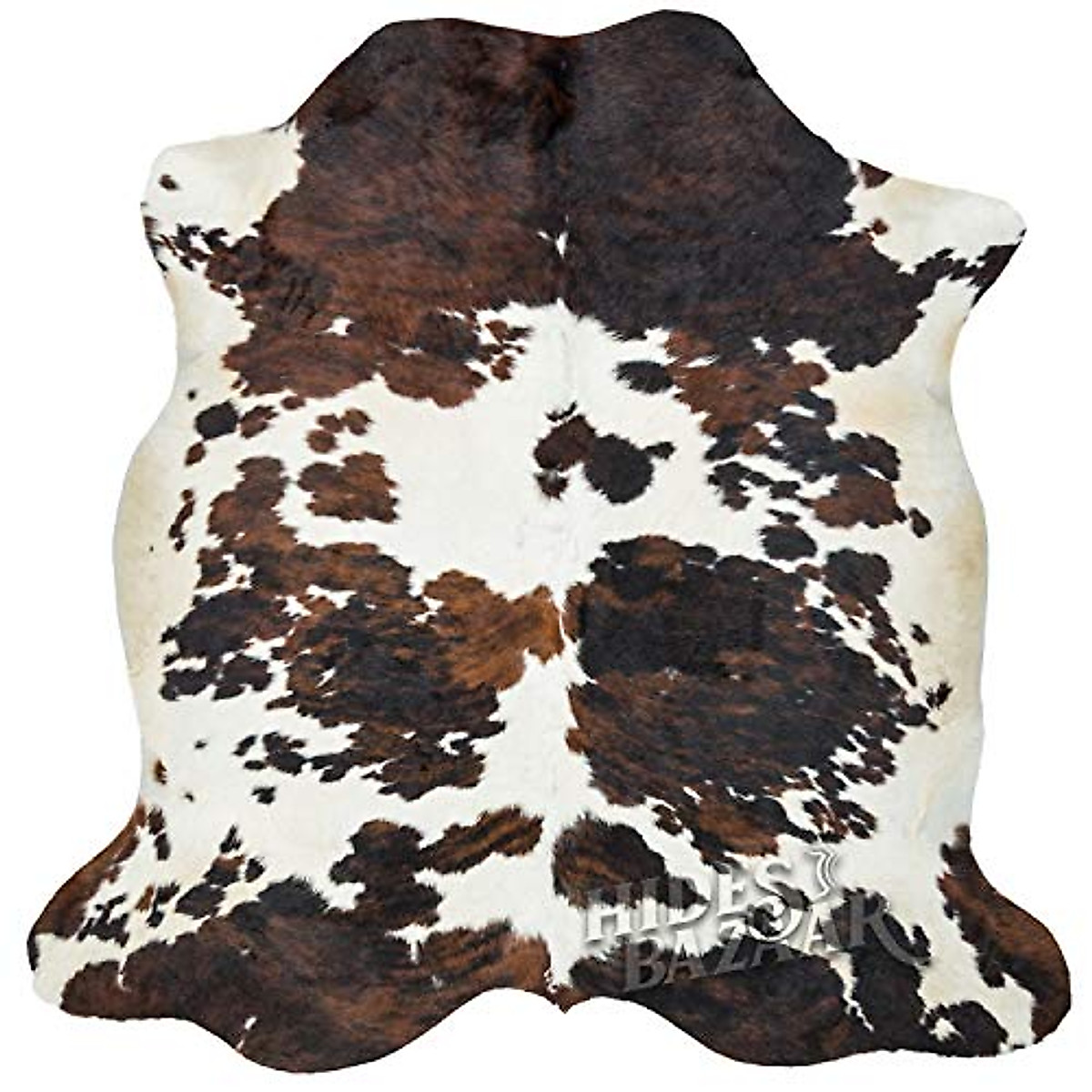 Tricolor Cowhide Rug Classic Brown, Black and White Color Mix, Natural Leather Hide, Area Rug (6x7ft)