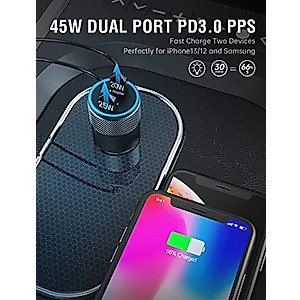 USB C Car Charger, EHO 45W (25W+20W) Dual Port PD 3.0 Dual Type C Fast Car Charger Adapter PPS Super Fast Charger Compatible with iPhone 13 Pro Max/12 Pro Max, Galaxy S22/S21/S20, iPad Air/Pro, Black