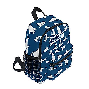 Sinestour Custom White Sharks Kid's Backpack Personalized Backpack with Name/Text Preschool Backpack for Boys Customizable Toddler Backpack for Girls with Chest Strap