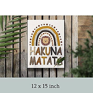 Colourful Lion Rainbow Framed Canvas Home Wall Art, Lion Rainbow Hakuna Matata Print Paintings Poster 12" x 15" Boho Wall Decor for Home Living Room Gift