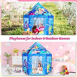 Christmas Princess Mermaid Play Tent - Large Playhouse for 2-10 Year Old Girls, Indoor Outdoor Castle Toy for Toddlers
