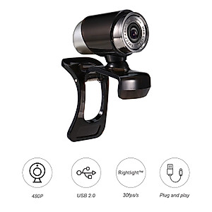 ADBEN 480P Webcam Live Streaming Webcam 360 Degree Rotatable USB Web Camera for PC Laptop Clip-On Webcam for Video Conference Meeting Gaming Desktop Office
