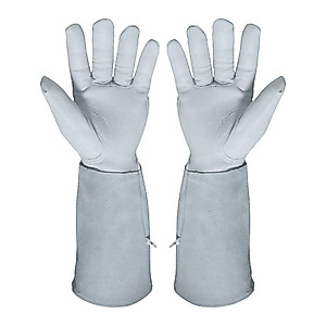 Rose Pruning Gloves for Men and Women. Thorn Proof Goatskin Leather Gardening Gloves with Long Sheepskin Gauntlet to Protect Your Arms Until The Elbow