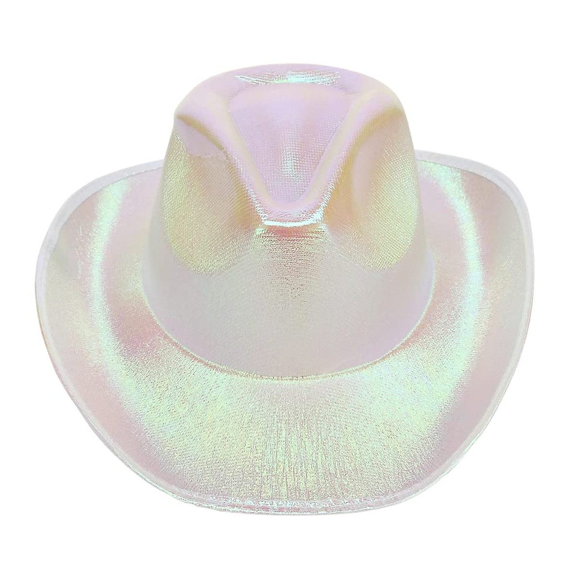 Patyhapy White Space Cowgirl Hat with Heart Glasses Women Metallic Holographic Cowboy Hats Neon Rave Sparkly Glitter Party Costume(White)
