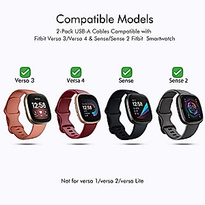 EUCARLOS 2 Pack Charger Cable Compatible with Sense/Sense 2/Versa 4/Versa 3, 3.3Ft Replacement USB Charging Cable Dock Stand Sturdy Power Cord for Sense/Sense 2/Versa 4/Versa 3 Smartwatch