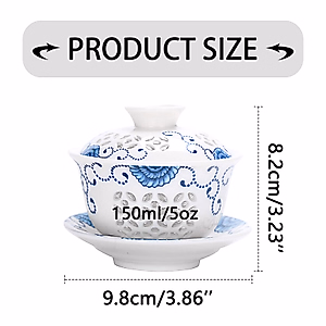 Ceramic Gai Wan Tea Cup, Gaiwan For Chinese Traditional Gong Fu Tea Ceremony To Brew Loose Oolong Bags or Flower GW-W5 (Sunward flower)