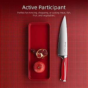 Knife Set, Emojoy 15 Piece Kitchen Knife Set with Block Wooden, German Stainless Steel Sharp Chef Knife Set with Sharpener, Dishwasher Safe and Rust Proof (kitchen knife set red)