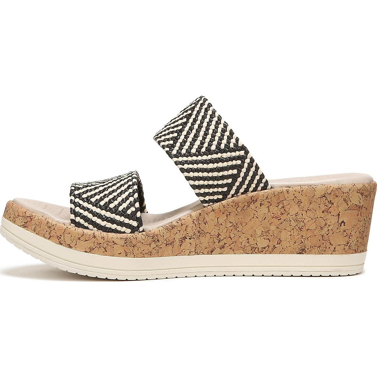 BZees Womens Resort Cork Strappy Wedge Sandal, Black Natural, 7.5 Wide US