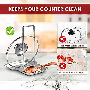 Stainless Steel Spoon Rest with Lid Holder or, Pan Pot Cover Lid Rack, Heat-Resistant, Stainless Steel Home Kitchen Utensils HoldersSpoon and Lid Rest, Pot Lid Organizer, Kitchen Counter Dec