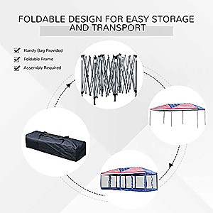 Outsunny 10' x 20' Heavy Duty Pop Up Canopy with 6 Sidewall Mesh Netting, Outdoor Party Event Tent with Oxford Fabric Roof for Backyard Garden Patio, American Flag