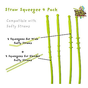 Straw Squeegee Cleaning Tool 4 Pack - (2 Small, 2 Wide) - BPA Dishwasher Safe Straw Silicone Squeegee Brush Designed to Clean Reusable Softy Straws