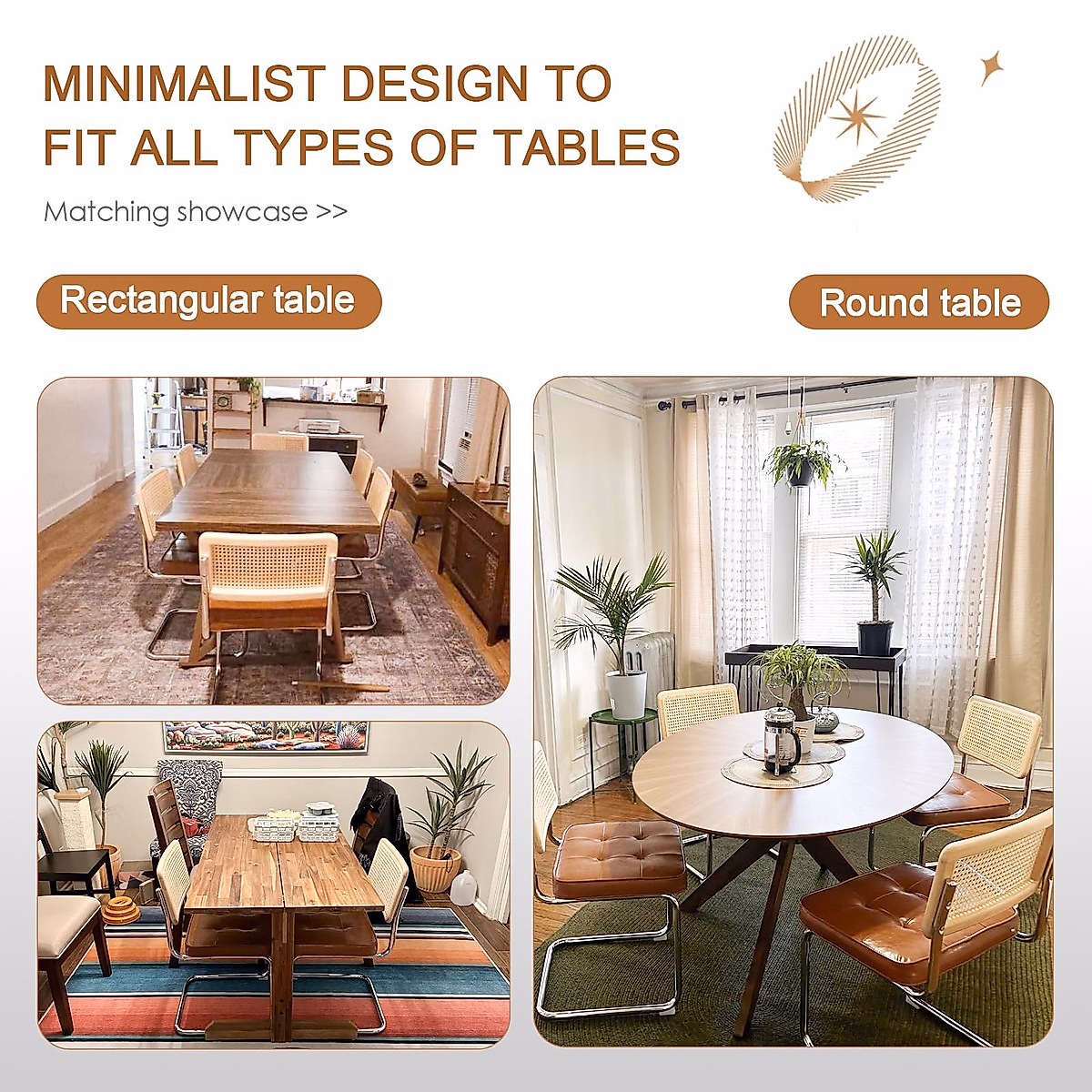 Zesthouse Natural Rattan Dining Chairs Set of 2, Modern Dining Room Chairs with Solid Wood Back for Kitchen Living Room, Mid Century Breuer Design Inspired, Upholstered Faux Leather Brown