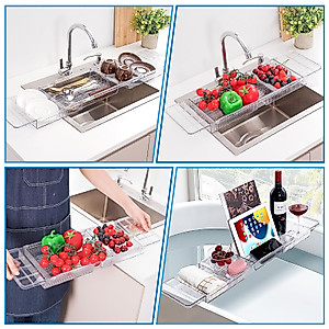 HOMEE Acrylic Bathtub Tray, Expandable Bath Caddy Tray for Bathtub, Bath Tub Tray Table, Adjustable Bath Shelf Tub Board Organizer Trays for Bathroom