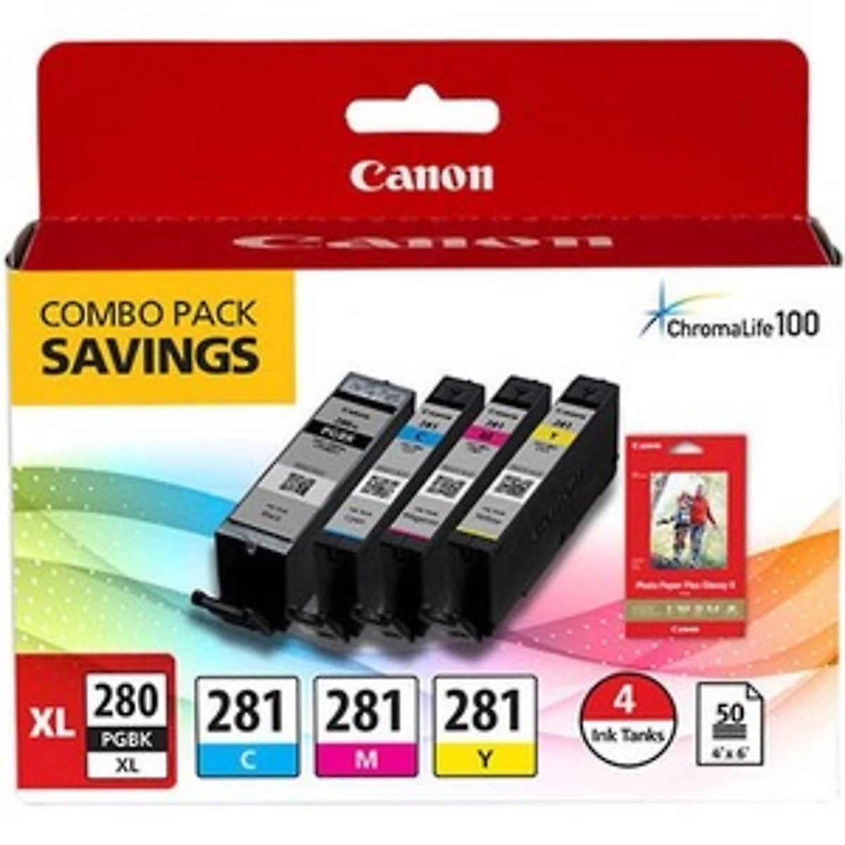 Canon PGI-280XL PGBK/CLI-281CMY, 50 Sheets PP-301 Combo Pack Compatible to TR8520, TR7520, TS9120 Series,TS8120 Series, TS6120 Series, TS9521C, TS9520, TS8220 Series, TS6220 Series