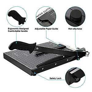 Paper Trimmer, A4 Paper Cutter Guillotine with Heavy Duty Gridded Base Cut Length 12 Sheets Capacity, Cutting Paper Machine for Home Office (Black)