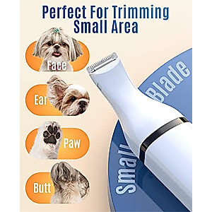 oneisall Dog Clippers with Double Blades,Cordless Small Pet Hair Grooming Trimmer,Low Noise for Trimming Dog's Hair Around Paws, Eyes, Ears, Face, Rump (White)