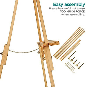 VISWIN 63" Wooden Tripod Display Easel Stand for Wedding Sign, Poster, A-Frame Artist Easel Floor with Tray for Painting, Canvas, Foldable Easel - Natural