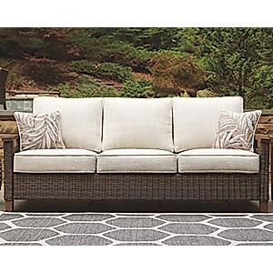 Signature Design by Ashley Paradise Trail Outdoor Patio Sofa with Cushion and 2 Pillows, Brown & Beige