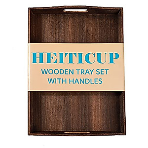 HEITICUP Wooden Serving Tray-One Piece Set of Rectangular Shape Wood Coffee Table with Cut Out Handles, Kitchen Trays for Party, Serving Pastries, Eating, Snacks, Mini Bars
